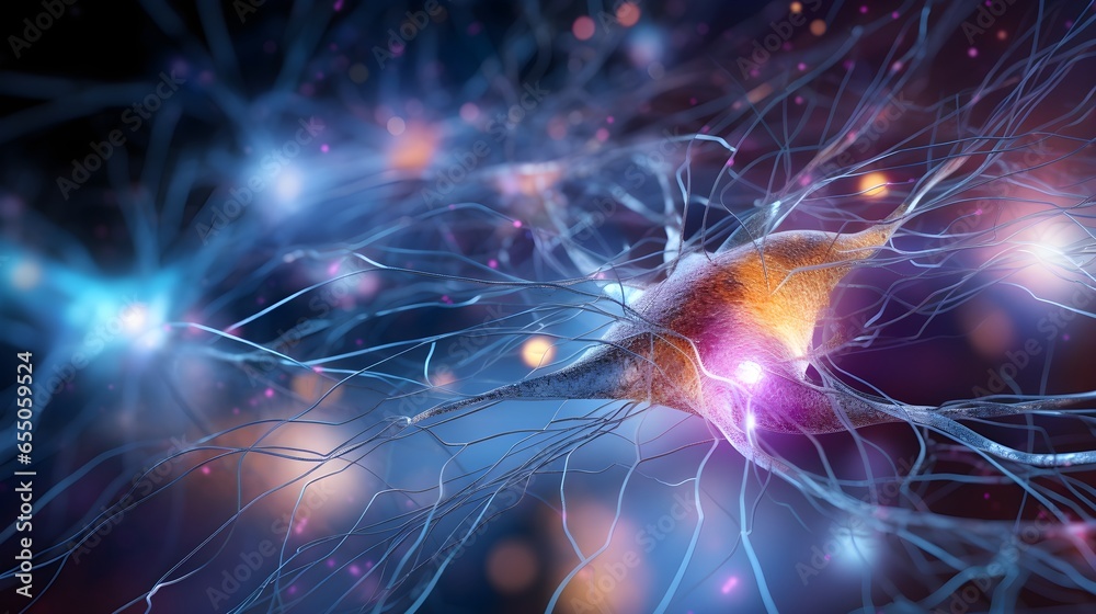 Vibrant, detailed close-up of human nervous system with neurons ...
