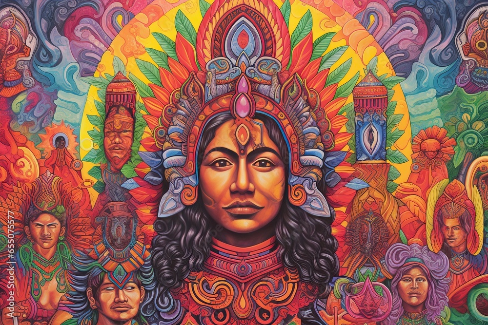 Exploring Chicano Culture: Vibrant Mural Celebrating Aztec Symbols and ...