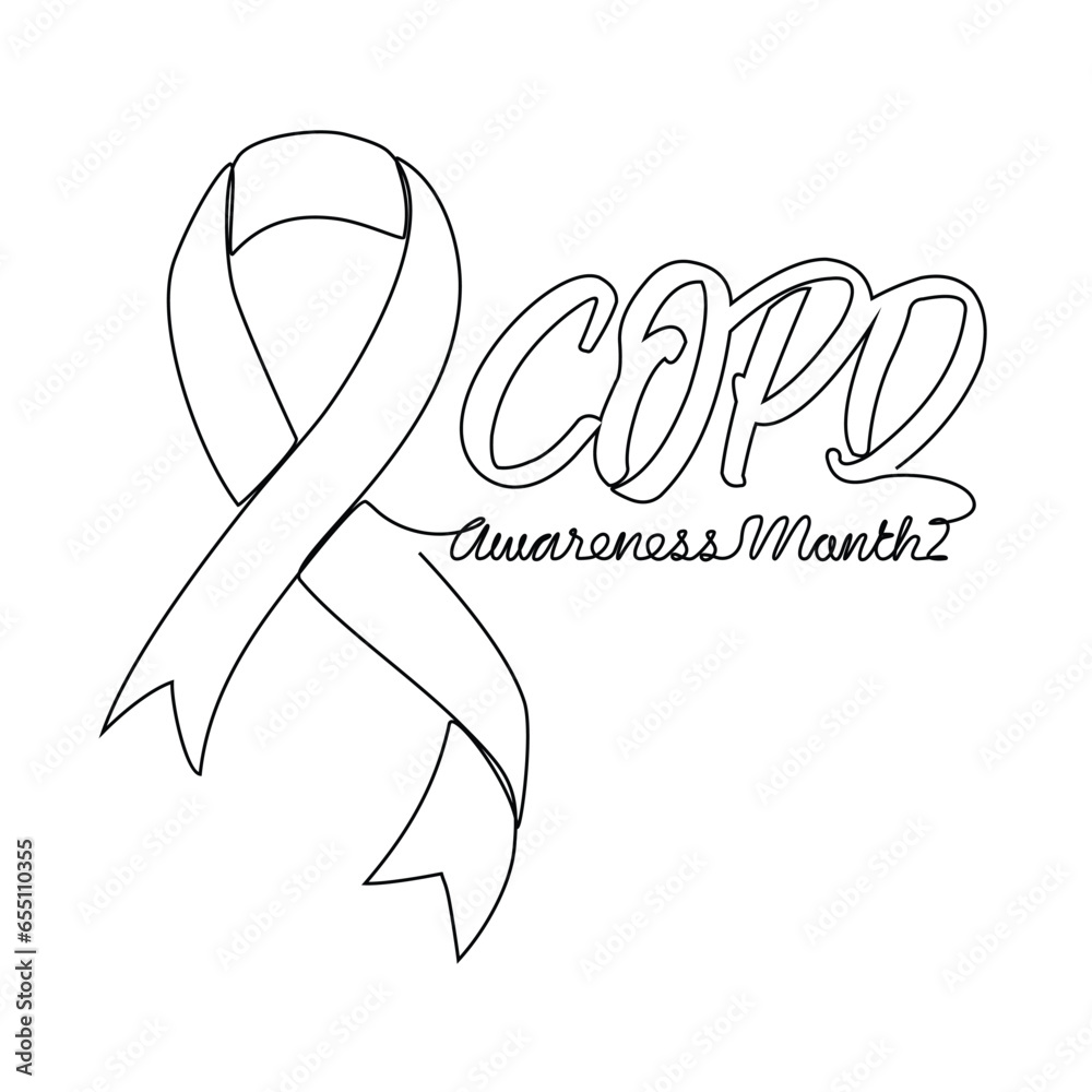 One continuous line drawing of COPD awareness month with white ...