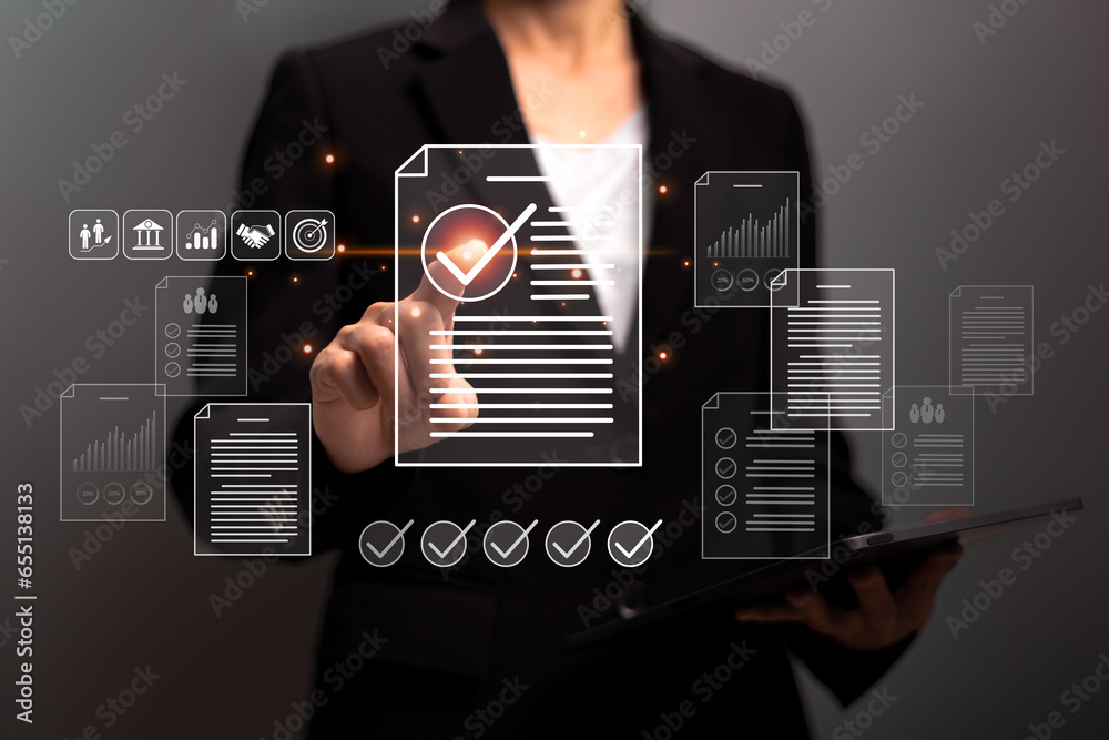 Stock-Illustration „Document management concept, Businesswomen cheek ...