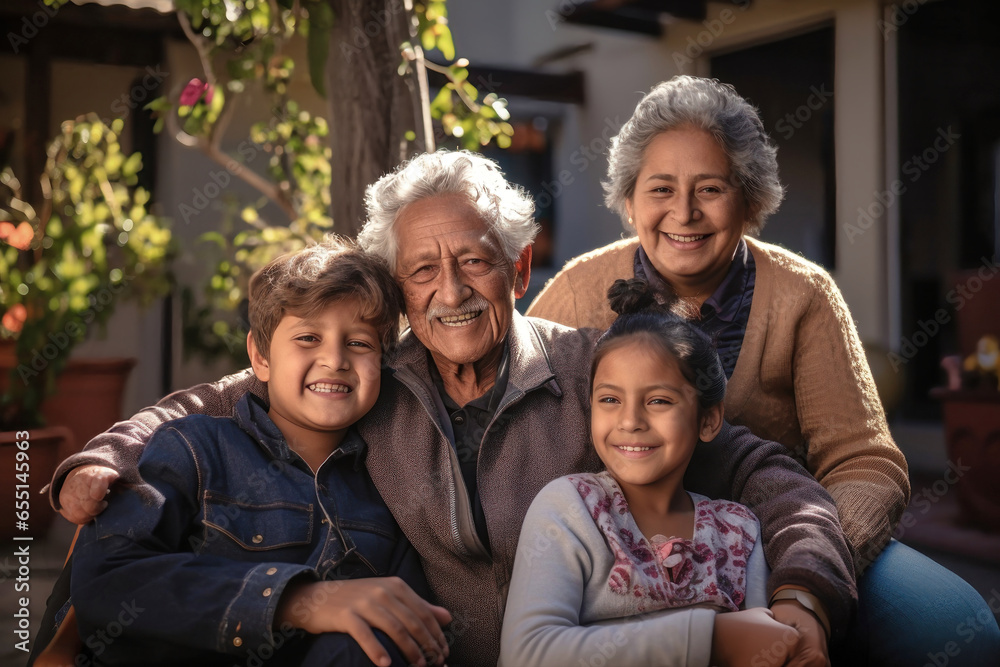 Big Mexican family together. Family photo of joyful old people ...