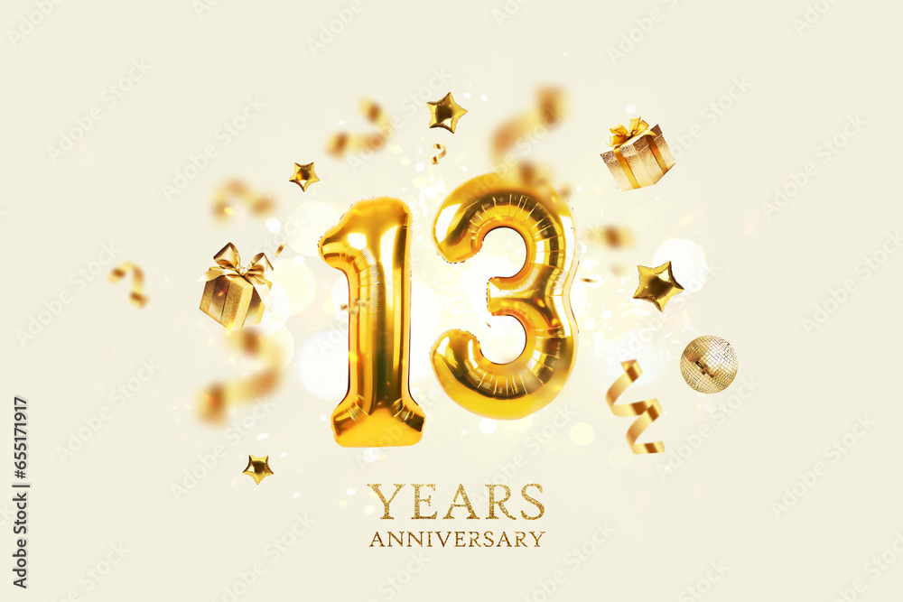 Gold festive balloons 13 year anniversary with golden confetti ...