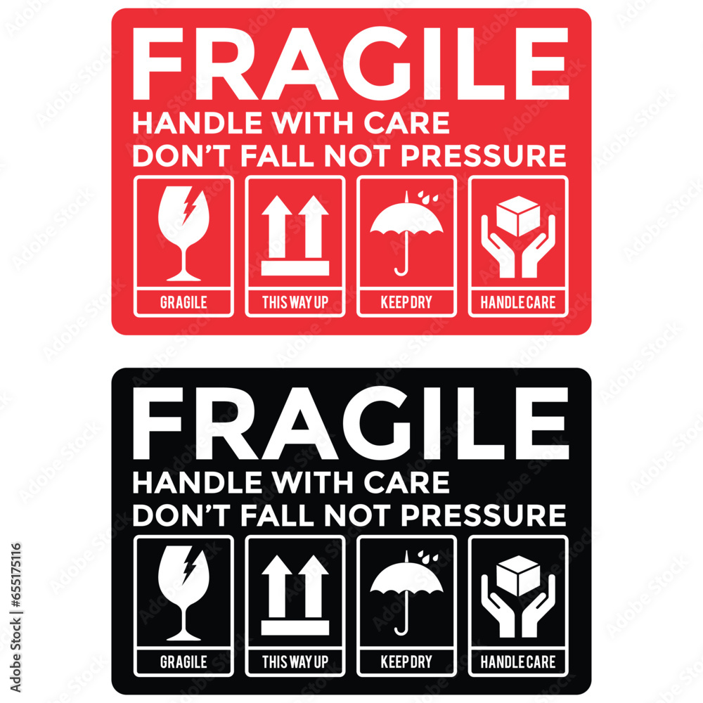 Fragile handle with care sticker and poster for delivery service ...