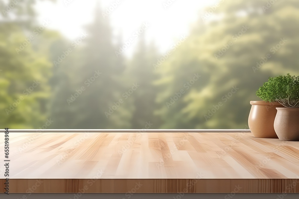 Wooden Kitchen Table With Background Window For Product Display Mockup ...