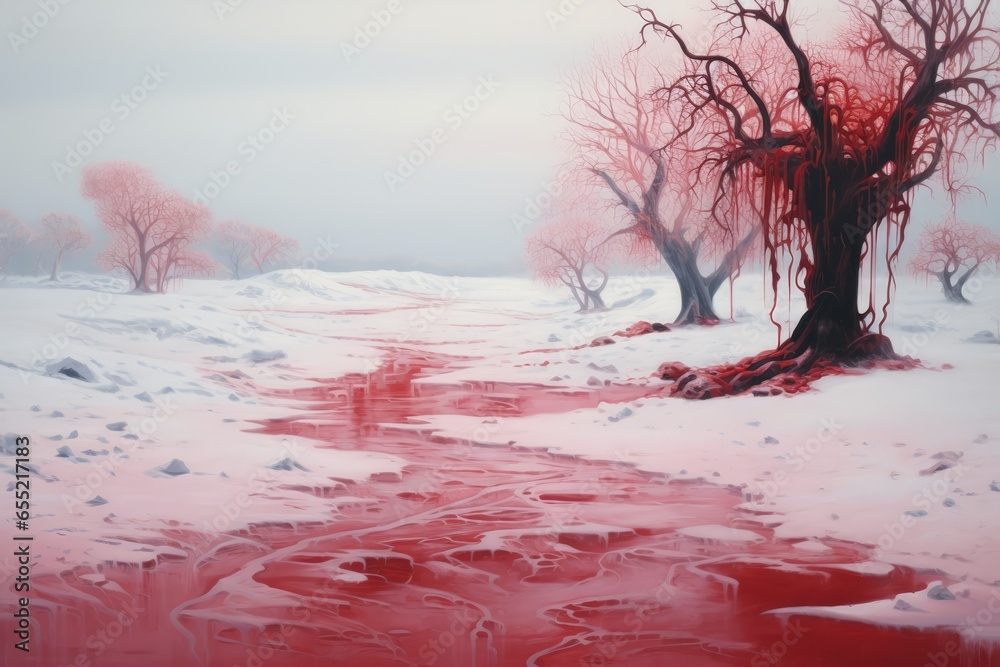 lake of blood, river of blood, blood on the snow. winter vast ...