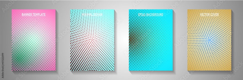Futuristic dot screen tone gradation cover page templates vector kit ...