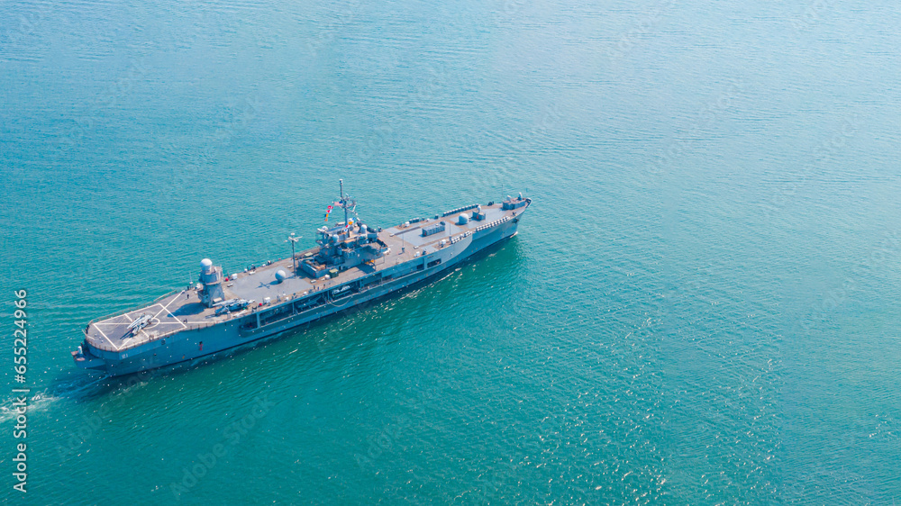 Amphibious Assault Ship. Navy aircraft carrier Aerial top view of ...