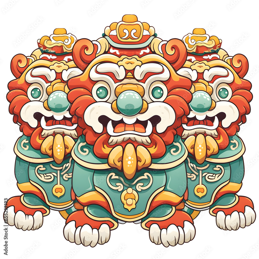 cartoon clipart of Chinese guardian lions (foo dogs), asian themed ...