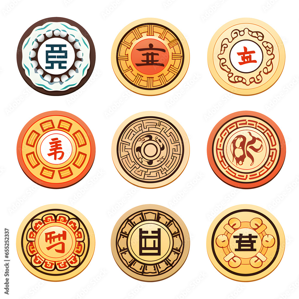 cartoon clipart of Ancient Chinese coins, asian themed clipart ...
