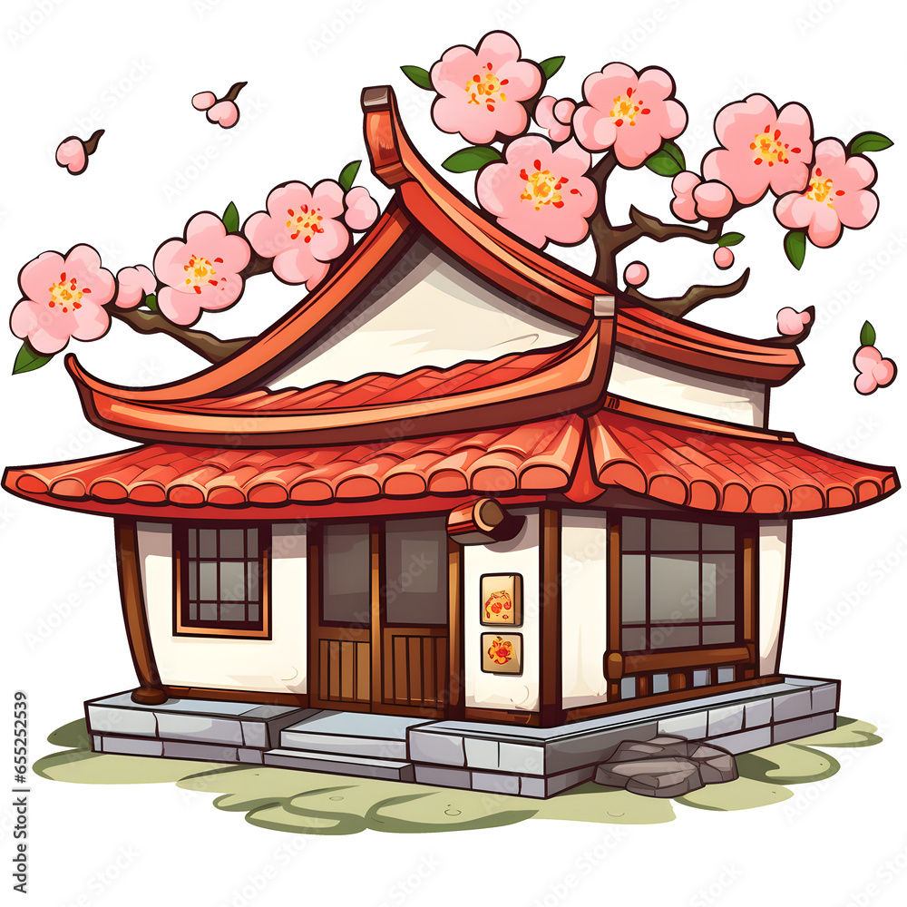 cartoon clipart of Chinese tea house, asian themed clipart, transparent ...