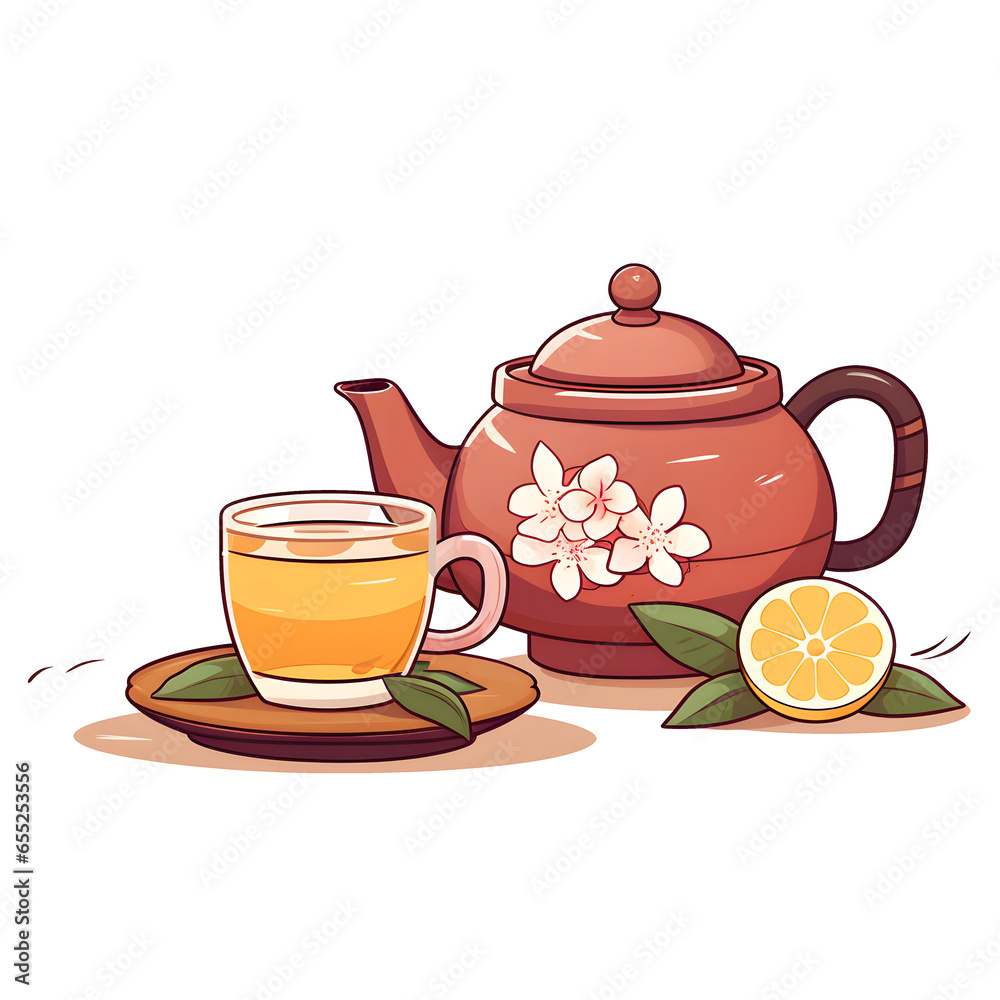 cartoon clipart of Chinese tea pots and cups, asian themed clipart ...