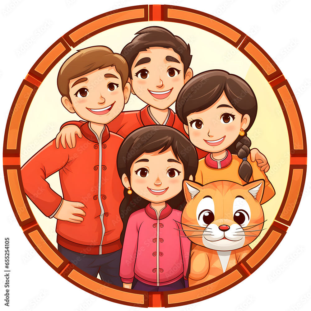 cartoon clipart of Chinese New Year family portrait, asian themed ...