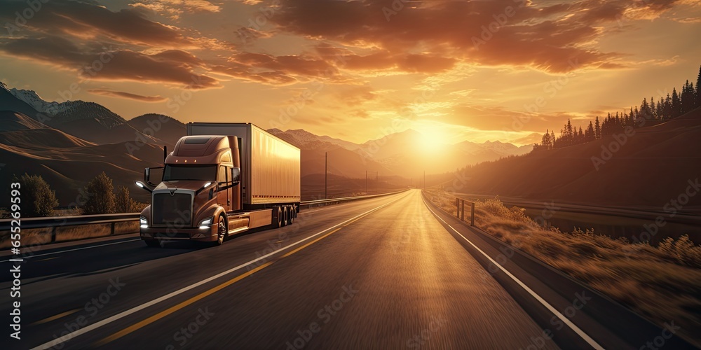 Sunset highway. Journey of freight transportation. Delivering future ...