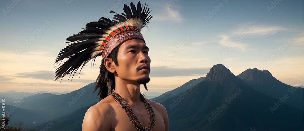 Native filipino man on mountain background from Generative AI Stock ...