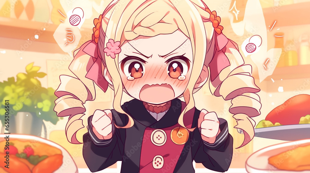 Ilustración de Stock angry and embarrassed cute girl anime action pose ...