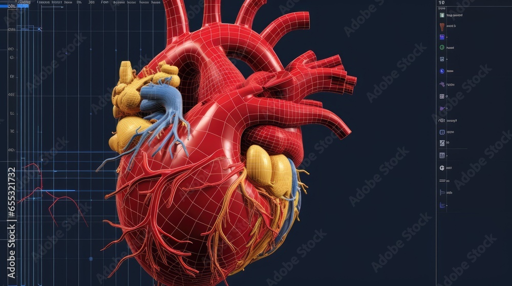 Visualize a 3D model of the heart with labels for each component ...