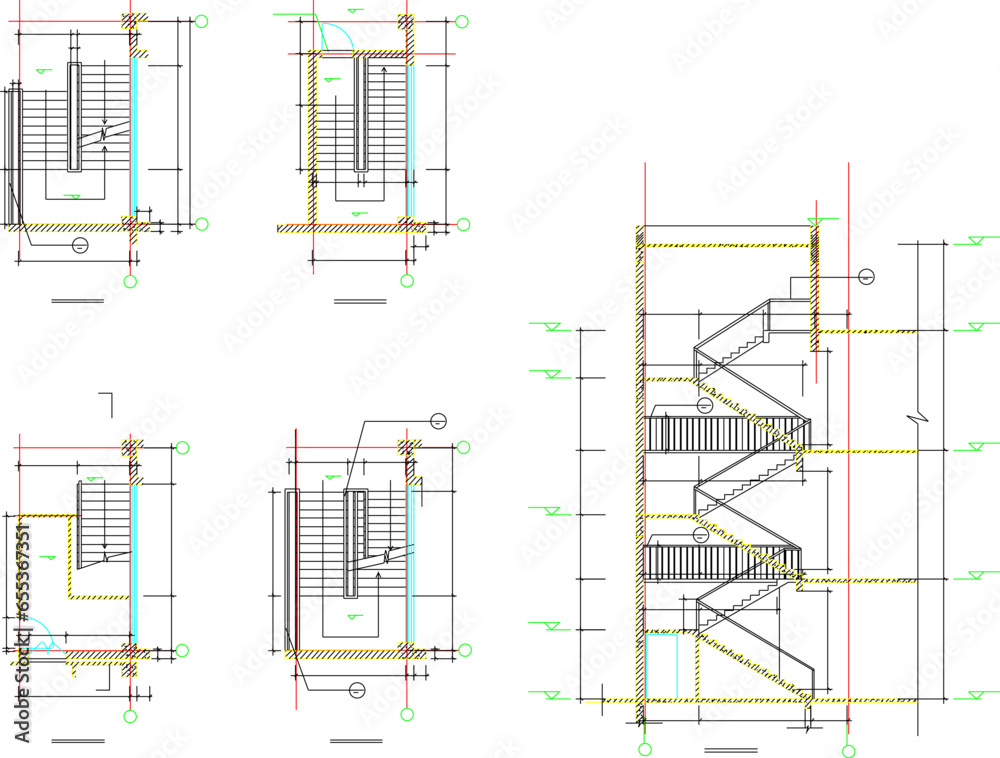 Vector sketch illustration of architectural design of emergency stairs ...