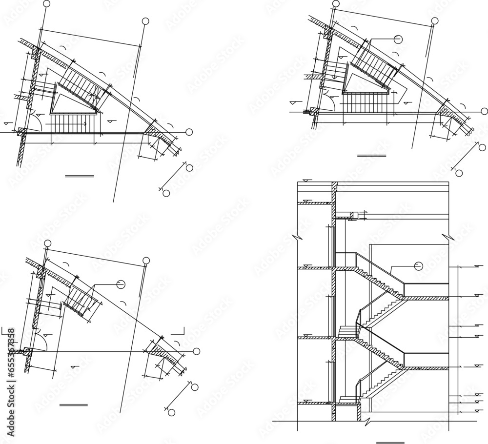 Vector sketch illustration of architectural design of emergency stairs ...