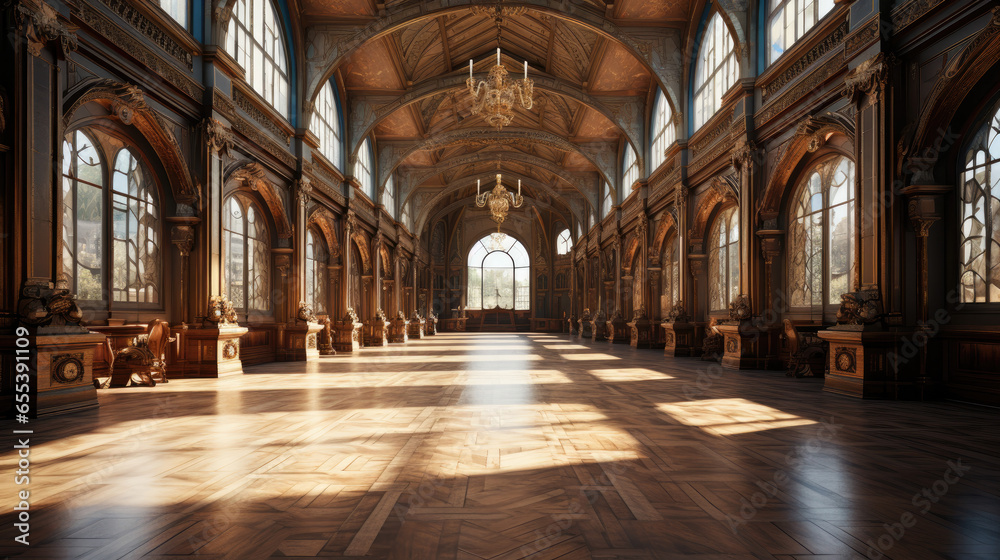 historic palace royal, grand hall with an exquisite chandelier ...