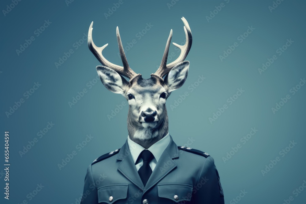 Portrait of deer in military uniform. AI generative art Stock ...