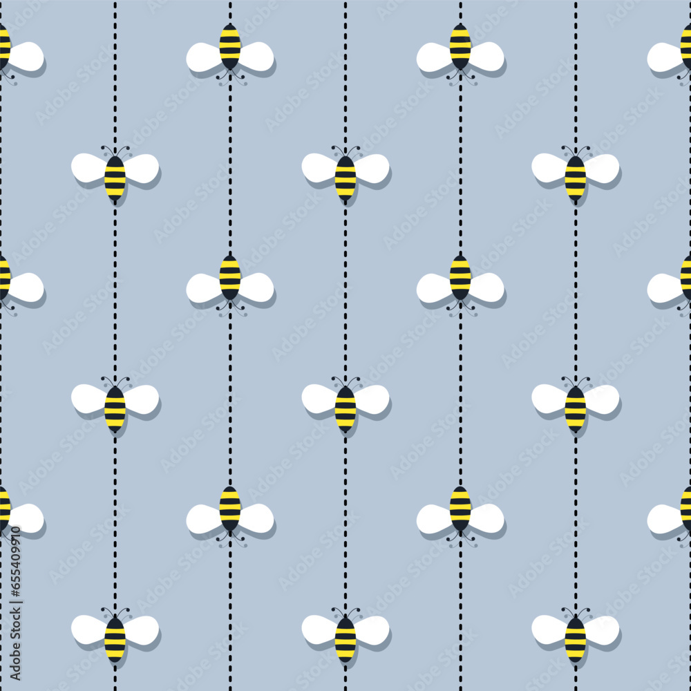 Seamless vertical pattern with bees. Flight of worker bees. Dotted ...
