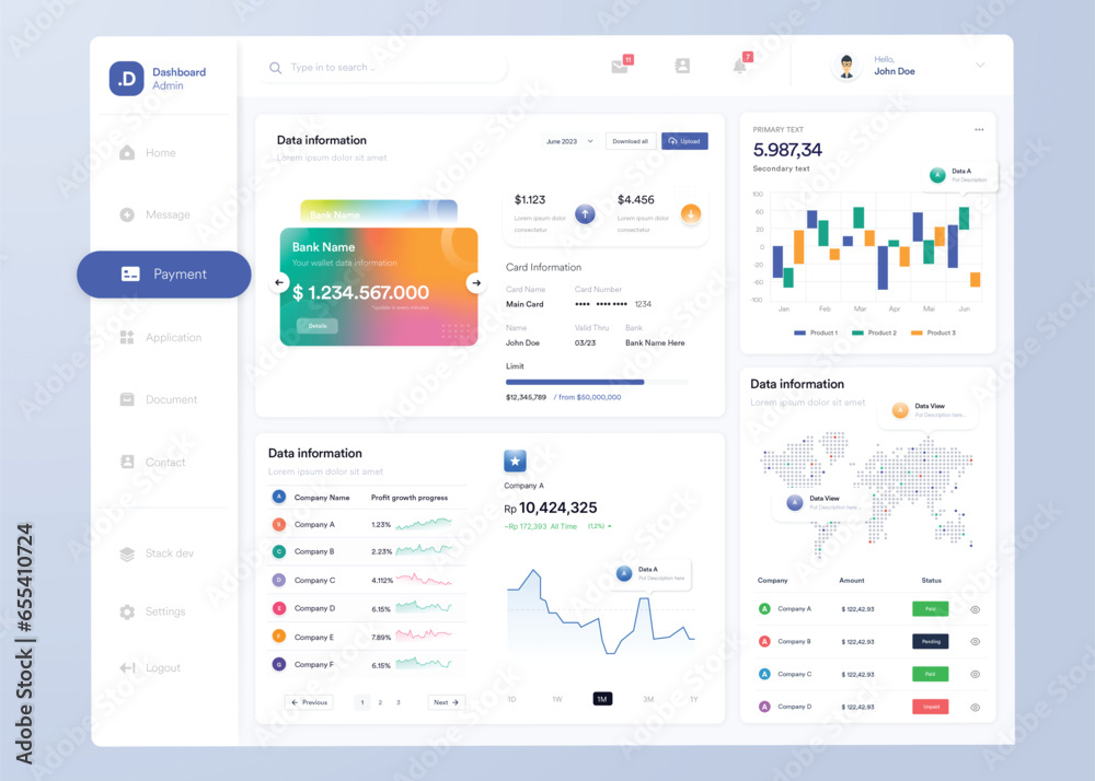 Infographic dashboard. UI design with graphs, charts and diagrams. Web ...