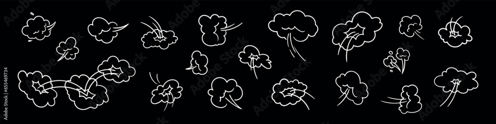 Comic style doodle set action effects jump, poof, whoosh and smoke ...