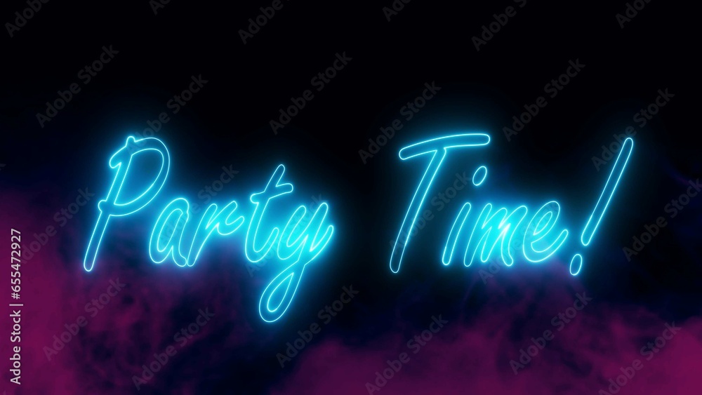 Party Time text font with neon light. Luminous and shimmering haze ...