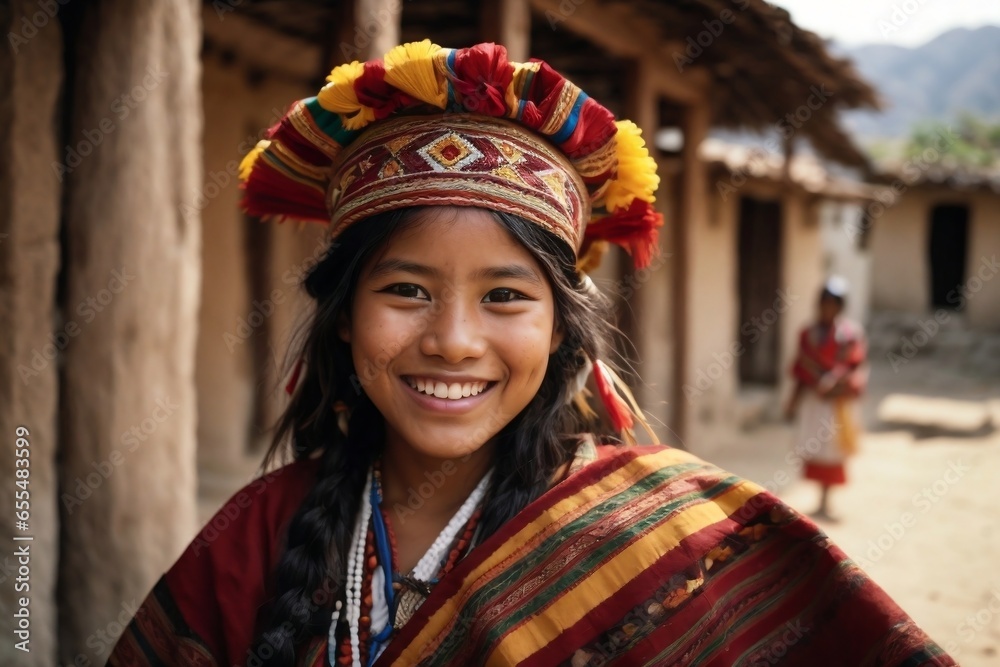 indigenous girl from Bolivia smiling with her typical clothes, Latin ...