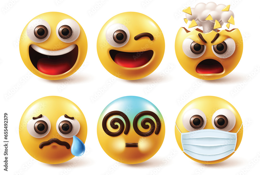 Emoji characters face vector set. Emojis emoticon icon character in ...