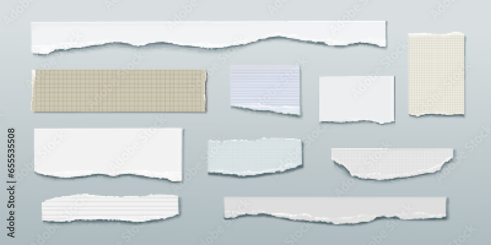 Rip notebook page with torn paper edge vector. White scrap sheet strip ...