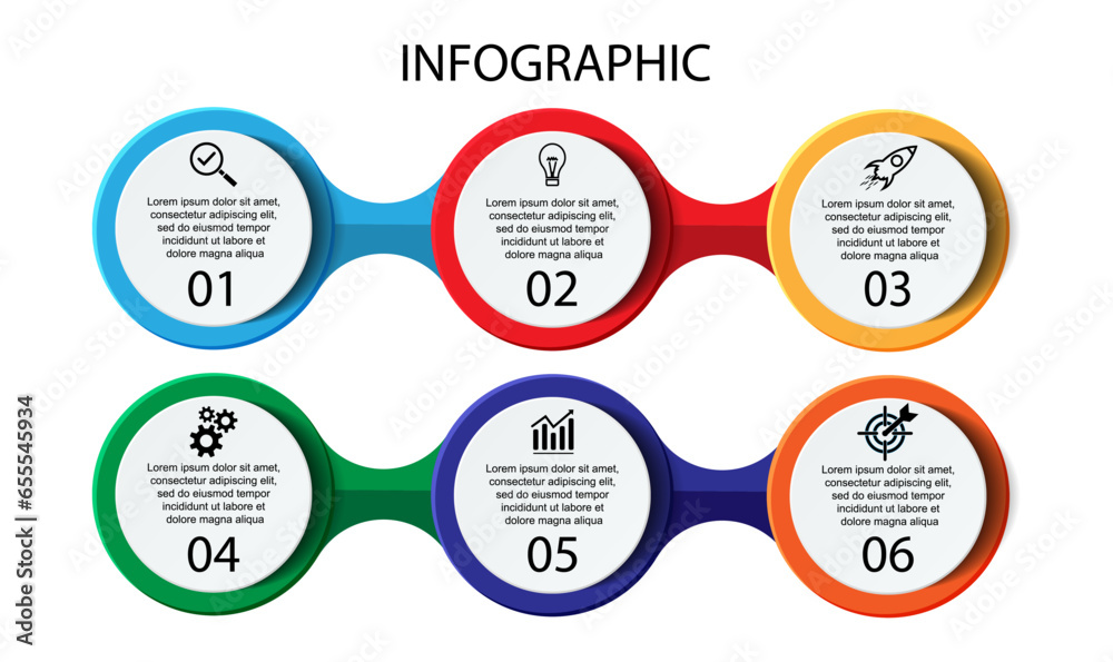 Minimal Business Infographic Template. Timeline with 6 marketing steps ...