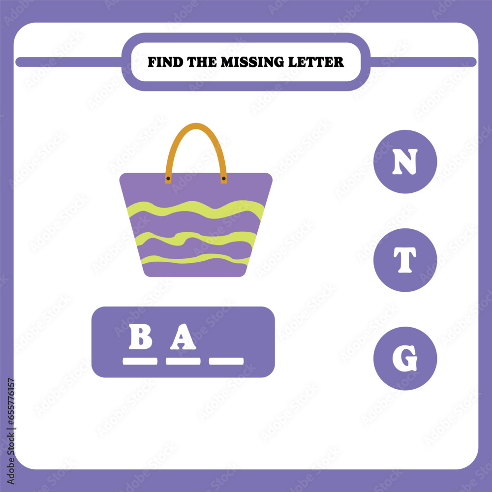 Vector de Stock Find the missing letter. Educational spelling game for ...