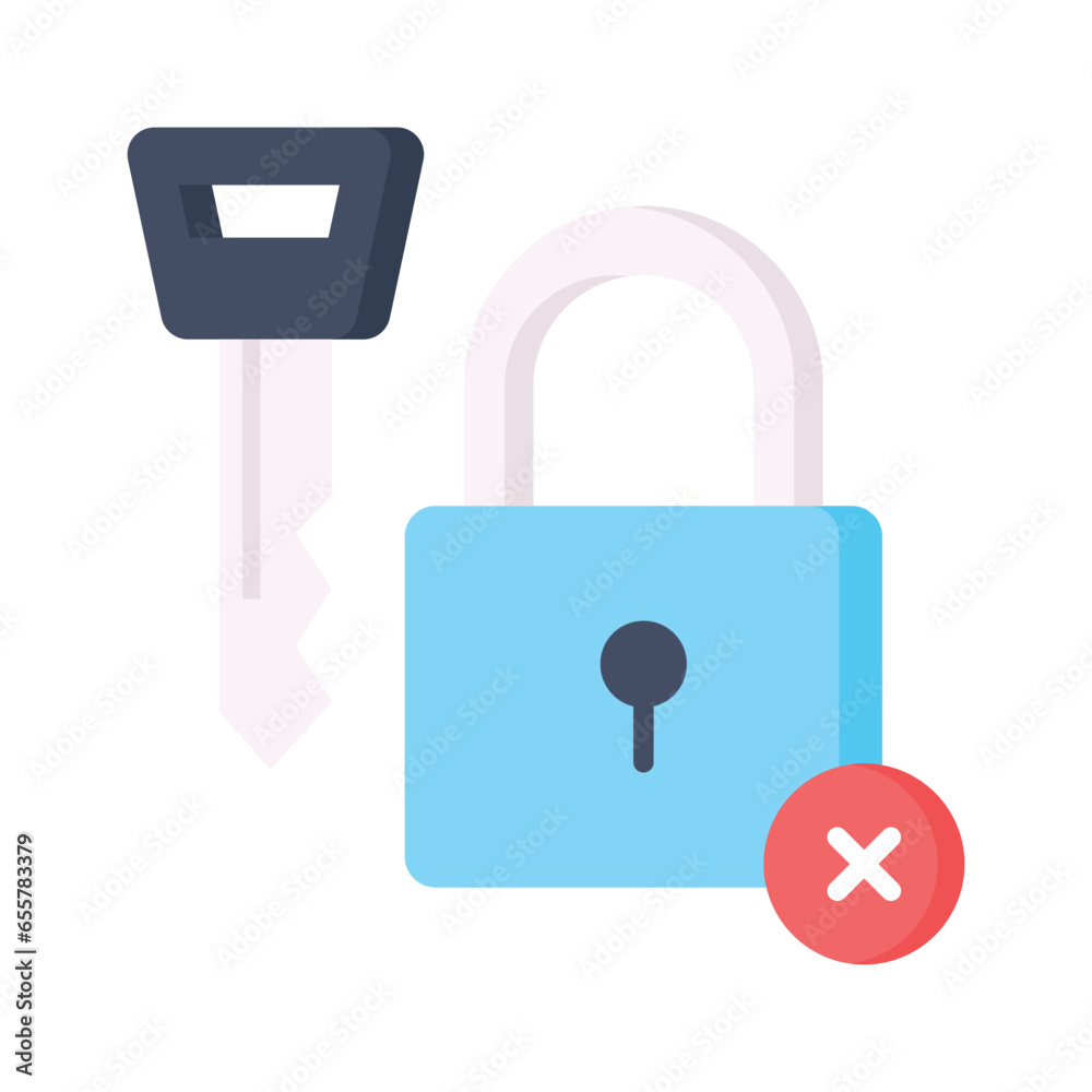Padlock with key and cross sign, concept icon of broken security Stock ...