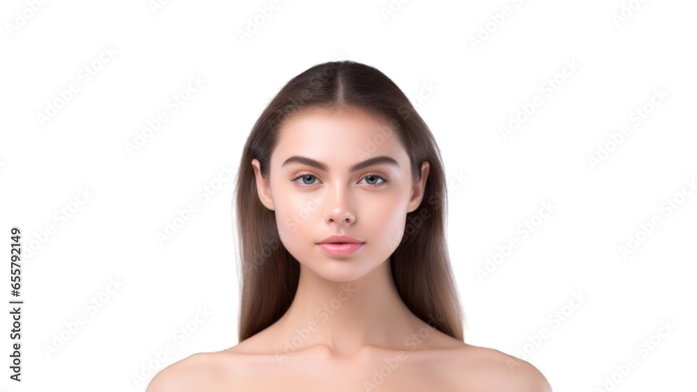 Beauty Woman face Portrait. Beautiful Spa model Girl with Perfect Fresh Clean Skin. Transparent ...