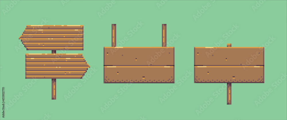 Wooden signs pixel art set. Wooden Signboards collection. 8 bit sprite ...