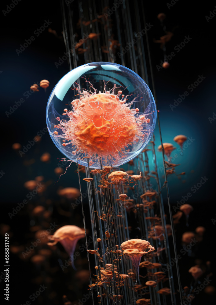 Generative AI, egg, oocyte fertilized by sperm, conception under a ...