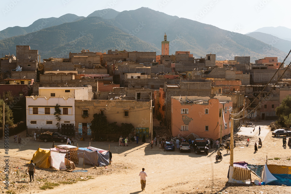 View of traditional small moroccan rural village of Amizmiz in the ...