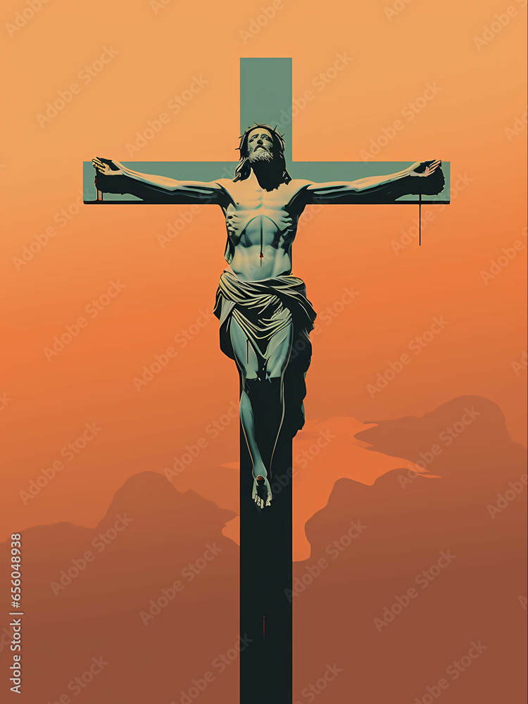 Silhouette of Jesus on the Cross at Sunset, Minimalist Religious Art ...