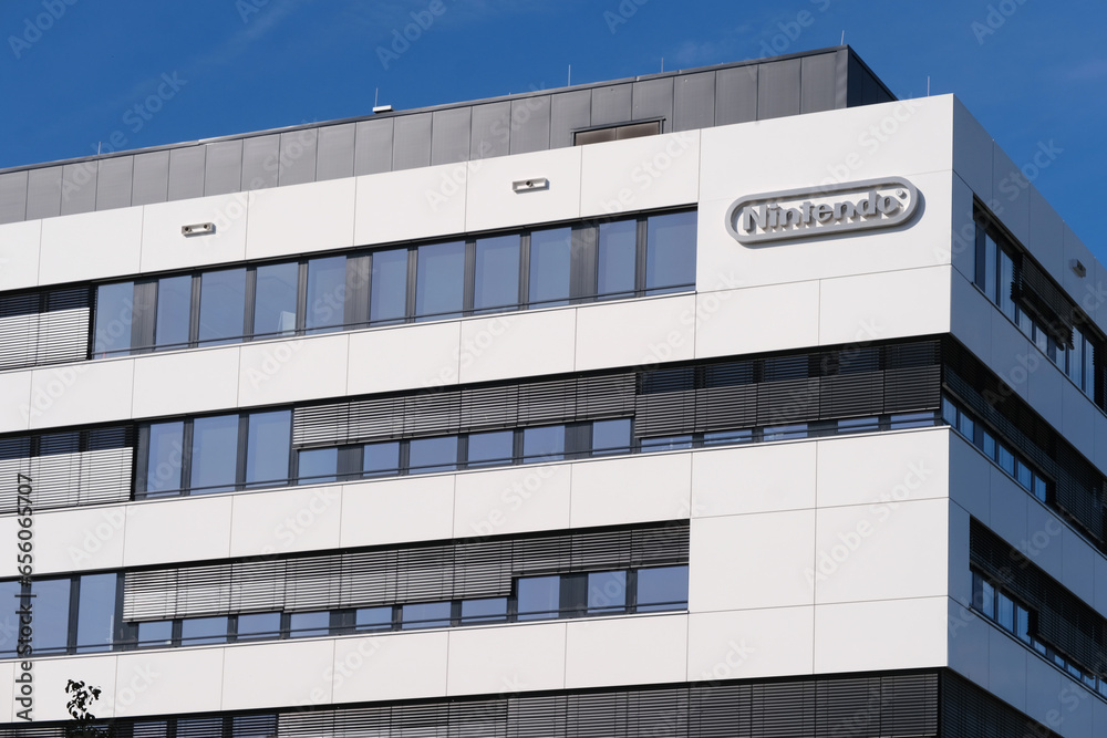 office with logo of Japanese company Nintendo, specializing in creation ...