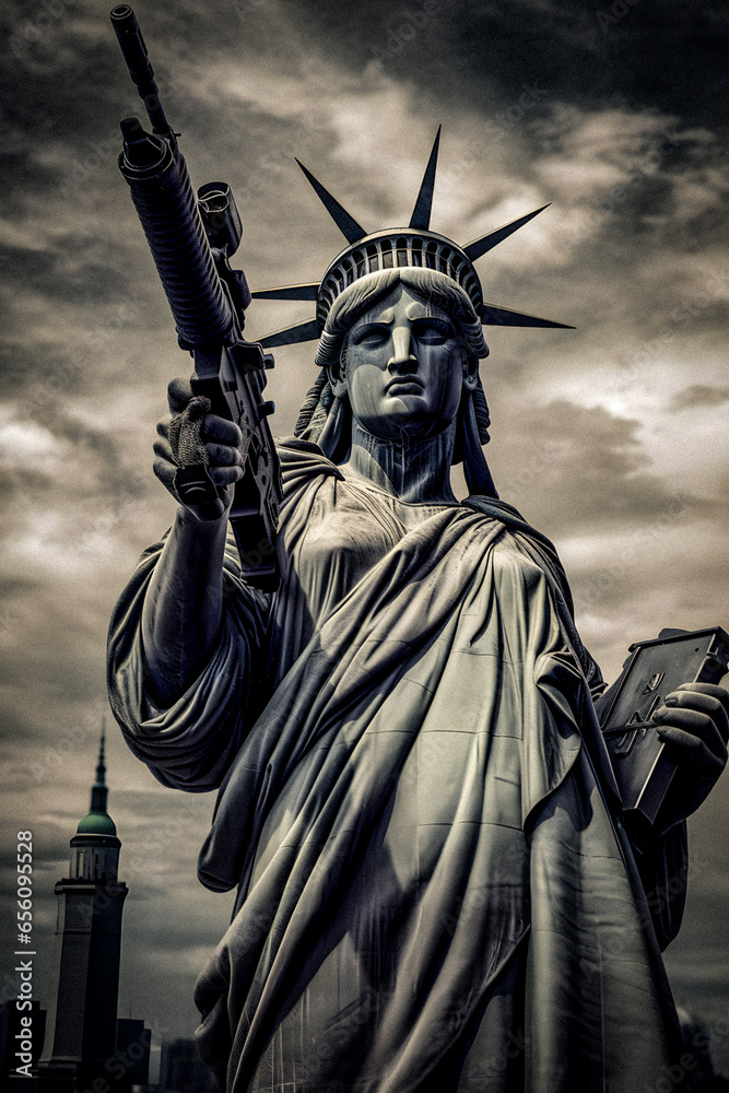 Statue of Liberty with Submachine Gun: Symbolizing America's Complex ...