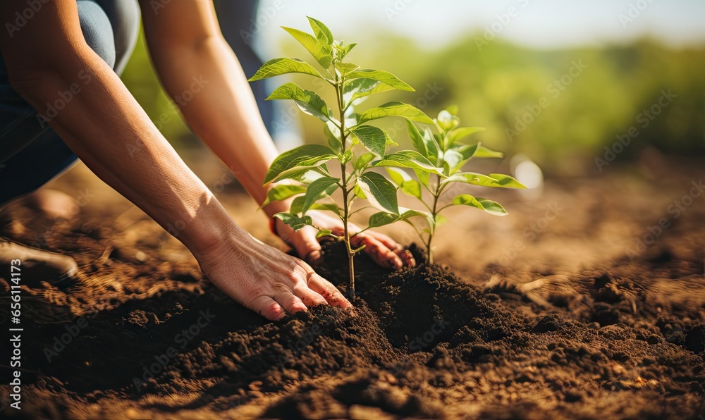 person's hands tenderly grasp a tiny plant, ready to be planted in the ...
