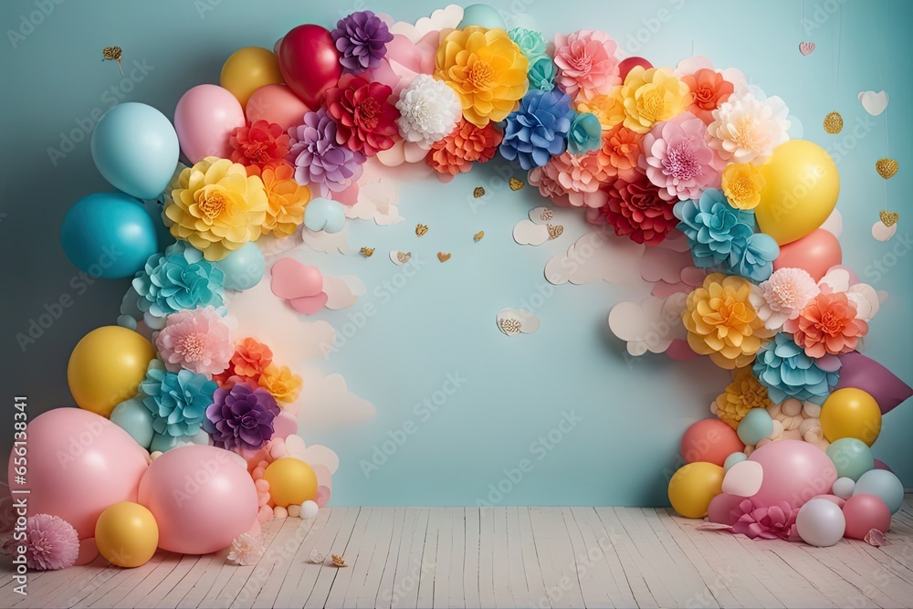 Floral Balloons Digital Party Backdrop Photography Background Birthday ...