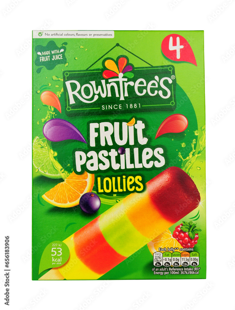 Rowntrees fruit pastilles lollies in a pack containing 4, 65ml fruit ...