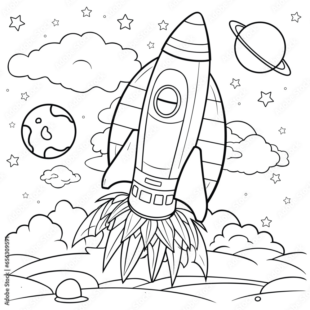 Cute and funny coloring page of a rocket. Provides hours of coloring ...