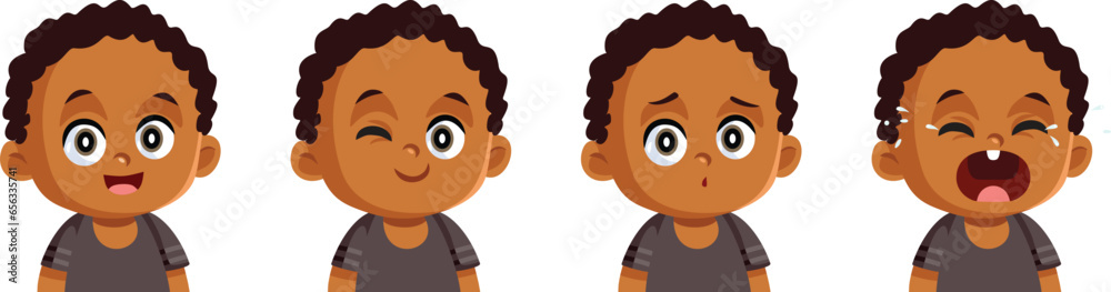 Baby of African Ethnicity Feeling Different Emotions Vector Cartoon ...