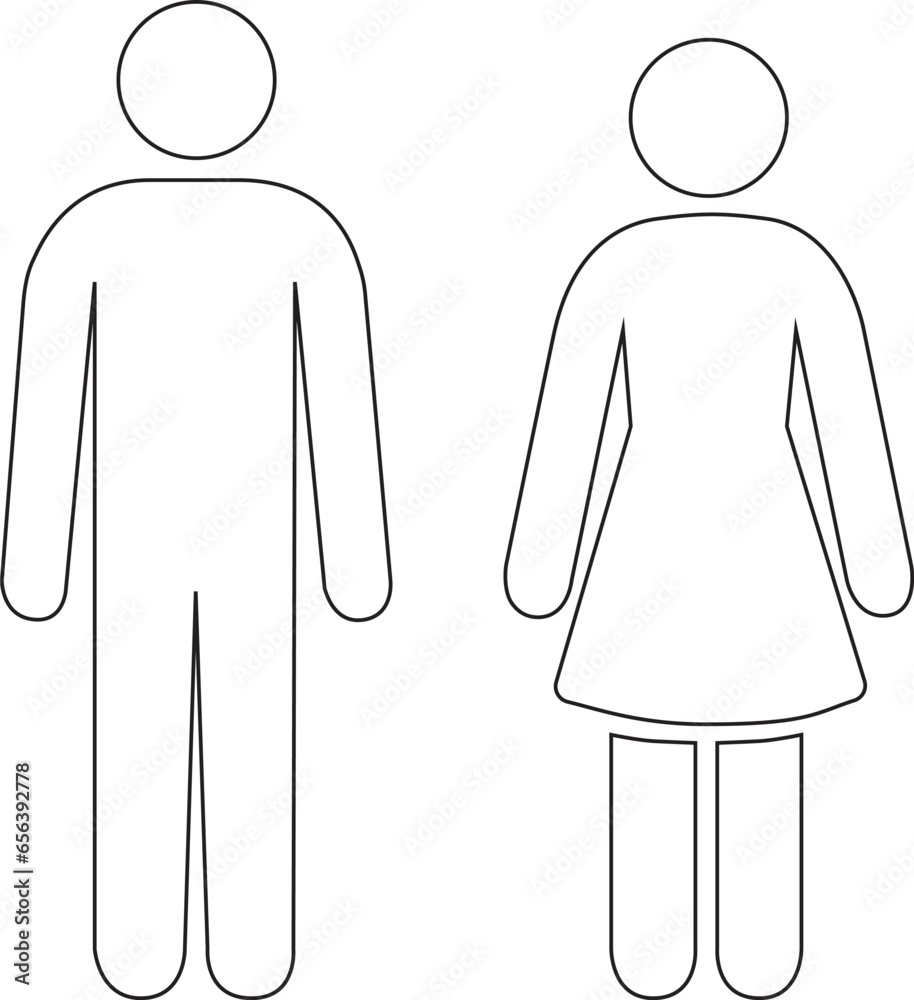male and female symbols, male and female toilet sign, Black outline ...