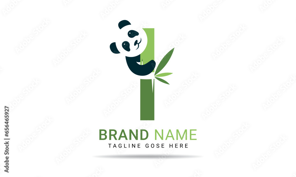 Initial I alphabet with bamboo panda. eco-friendly logo concept. Letter ...