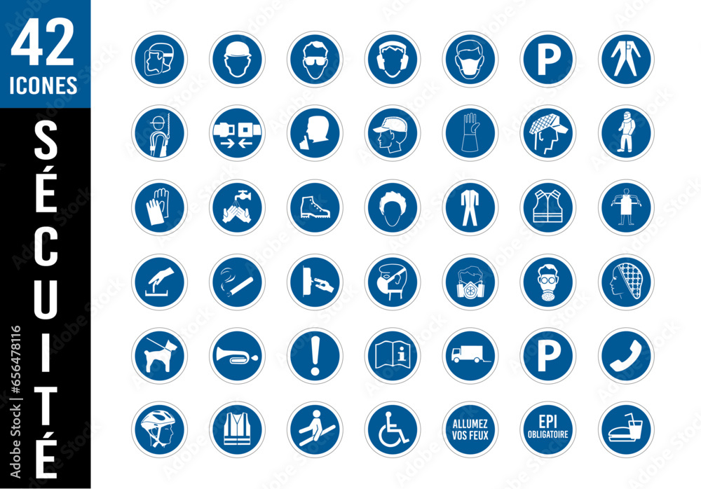 pictogrammes icones symboles éléments sécurité au travail Stock Vector ...