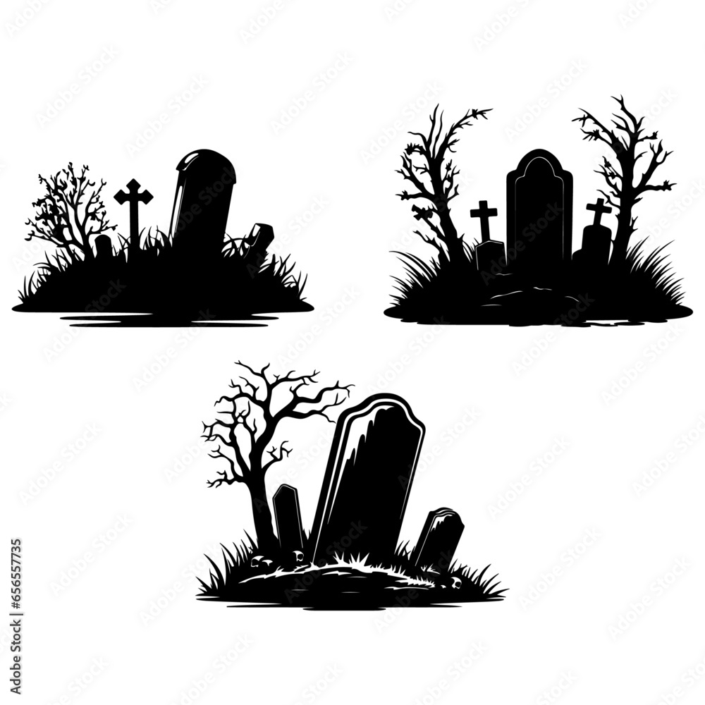 Icons for Halloween: Gravestone, Headstone, and Tombstone in Vector ...